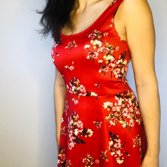 Divided | Dresses | Divided Red Floral Bright Color Summer Dress S ...
